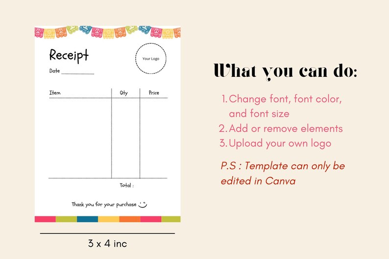 Simple Receipt Template for Small Business, Editable Order Form Canva ...