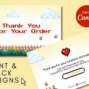 Pixel Editable Thank You Card Template Canva, Thank You for Order Card ...