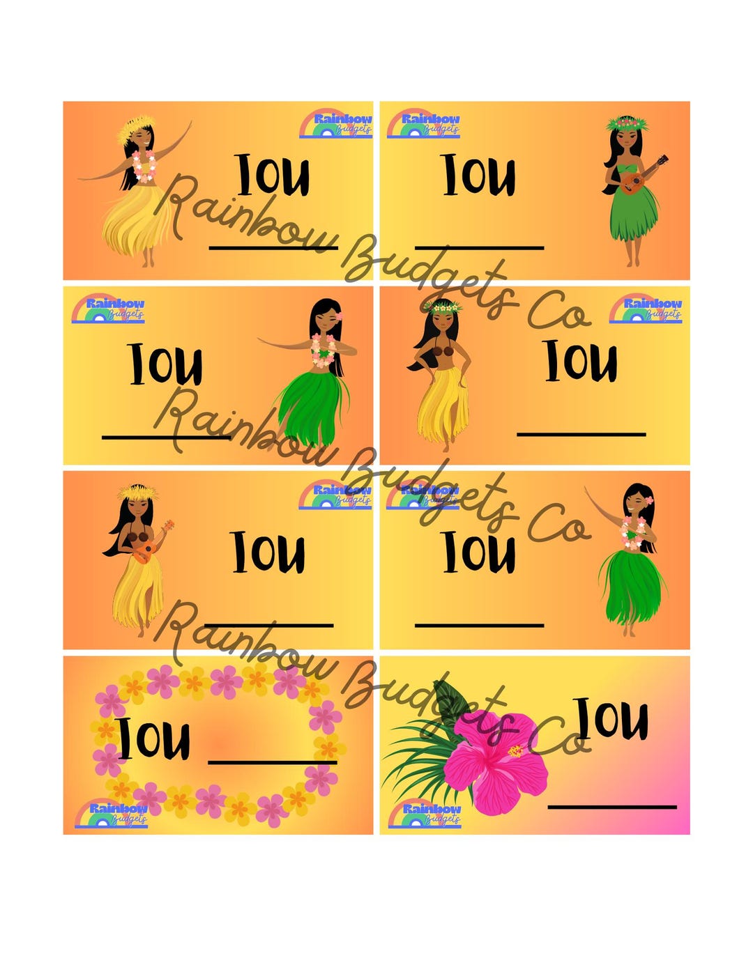 IOU Set of 8 Printable PDF - Etsy