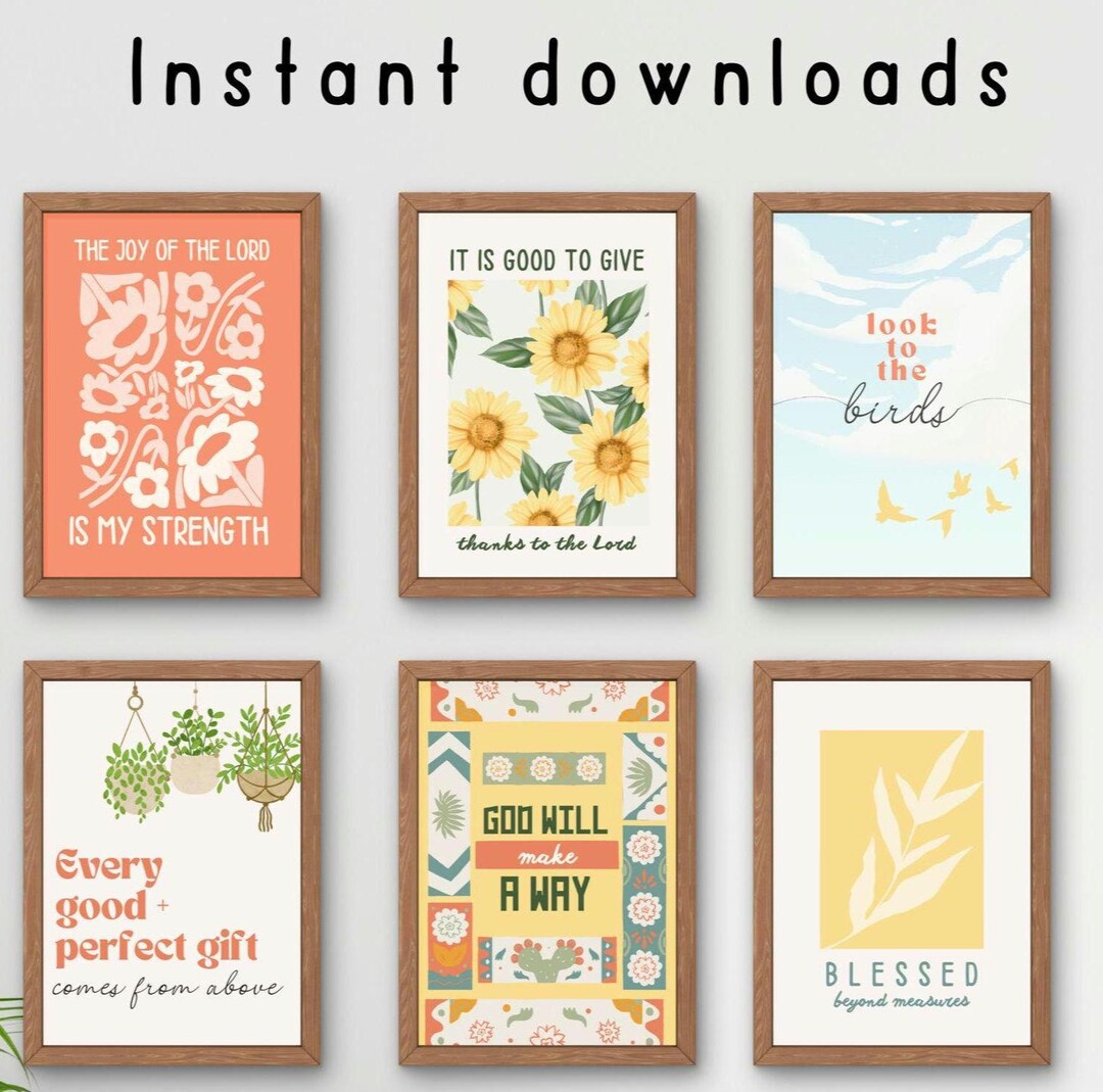 Set of 6 Bible Wall Art Printables, Digital Quote Print Living Room ...