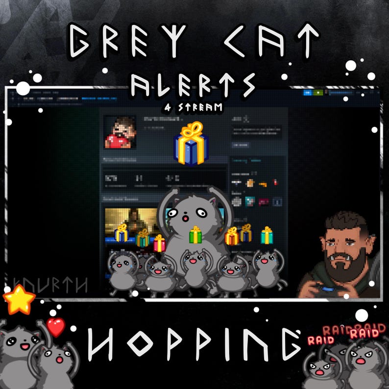 Animated Grey Cat Stream Alert Pack – 10 Alerts for Twitch, Kick ...