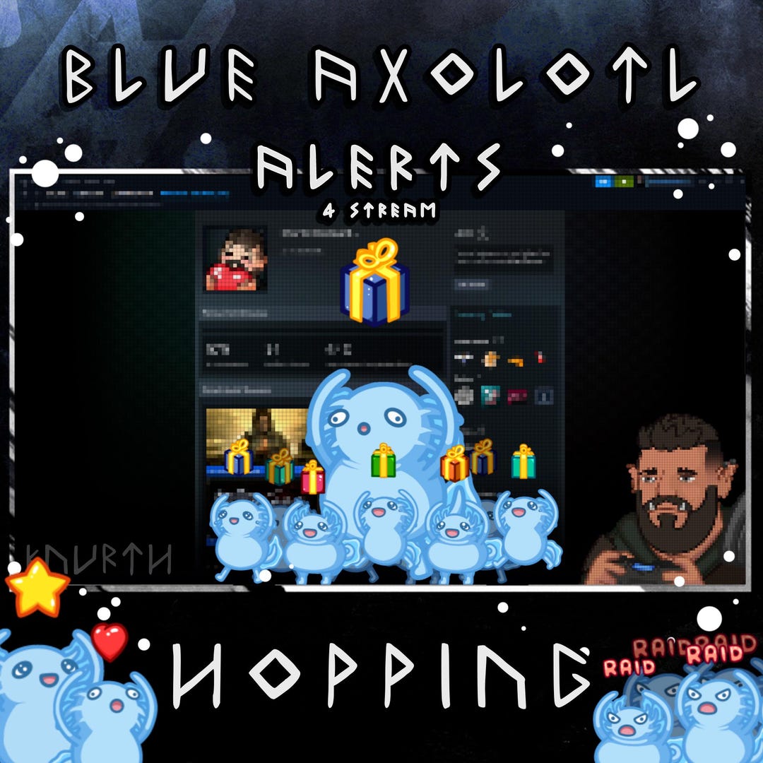 Animated Blue Axolotl Stream Alert Pack – 10 Alerts for Twitch, Kick ...
