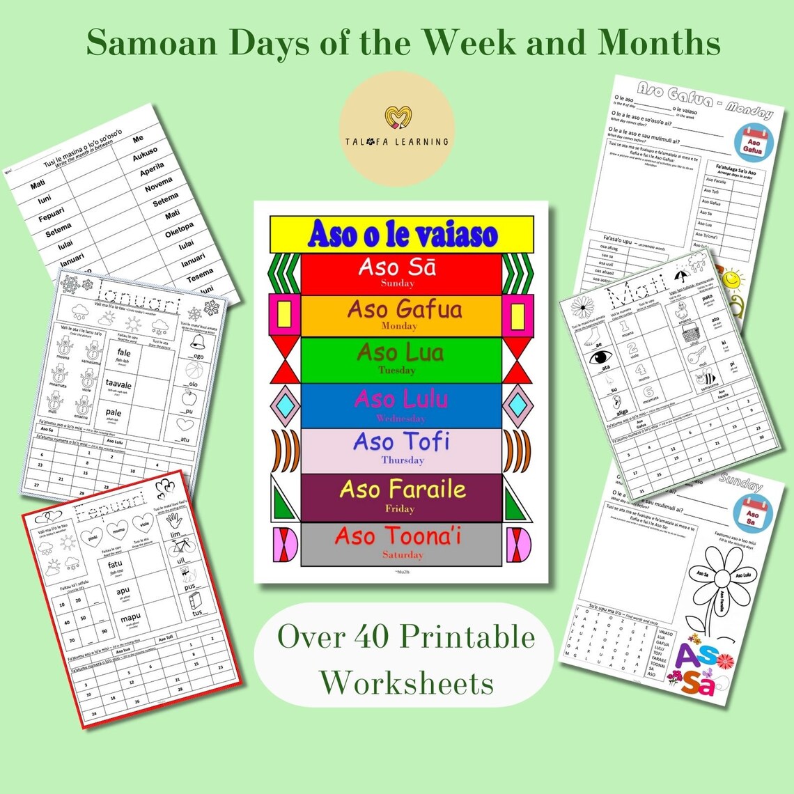 Samoan Days of the Week and Months Worksheets - Etsy