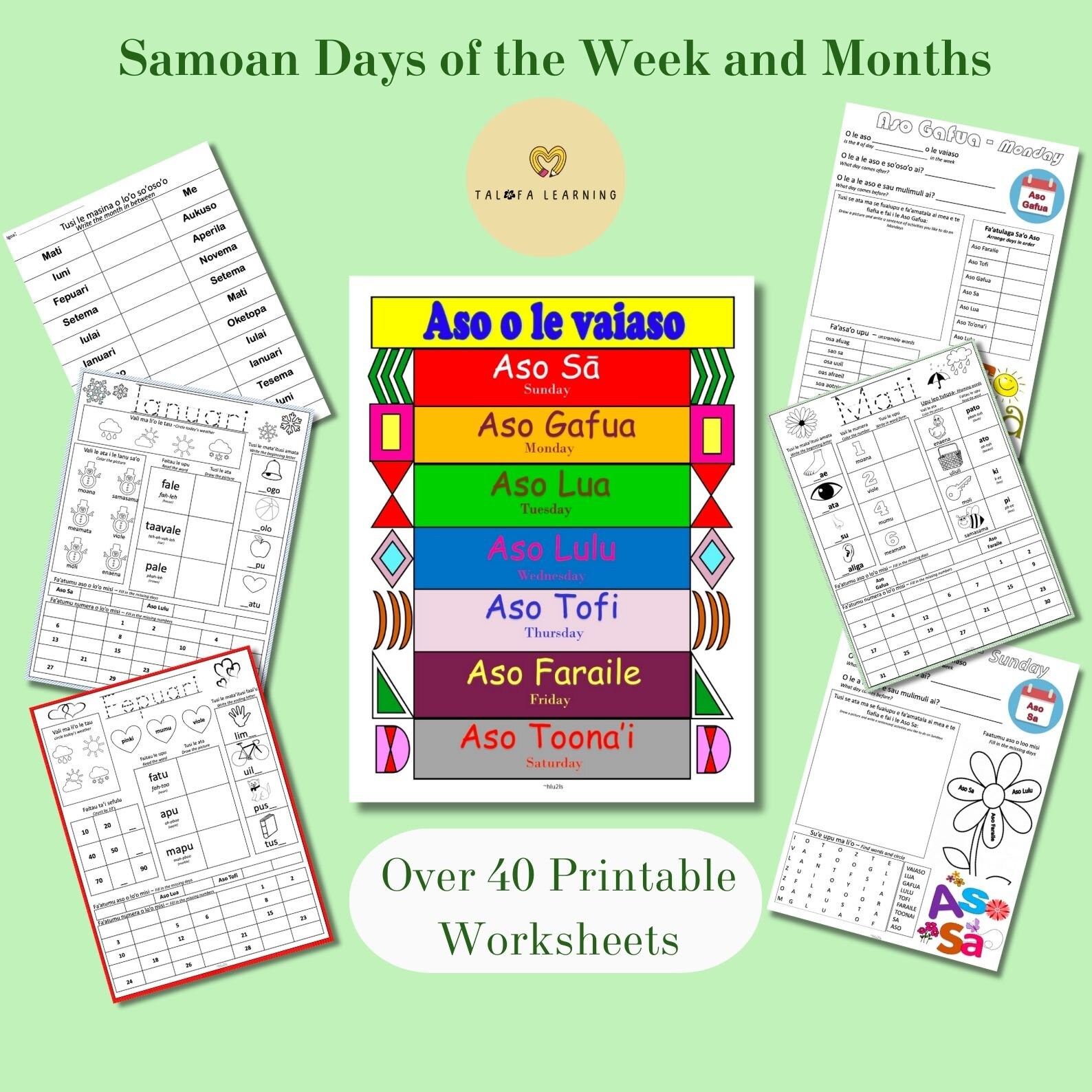 Samoan Days of the Week and Months Worksheets - Etsy