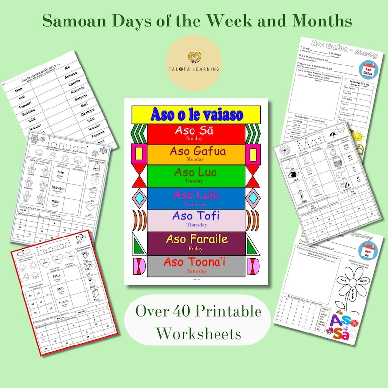 Samoan Days of the Week and Months Worksheets - Etsy