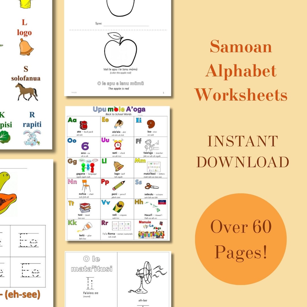 Samoan Alphabet Worksheets - Etsy
