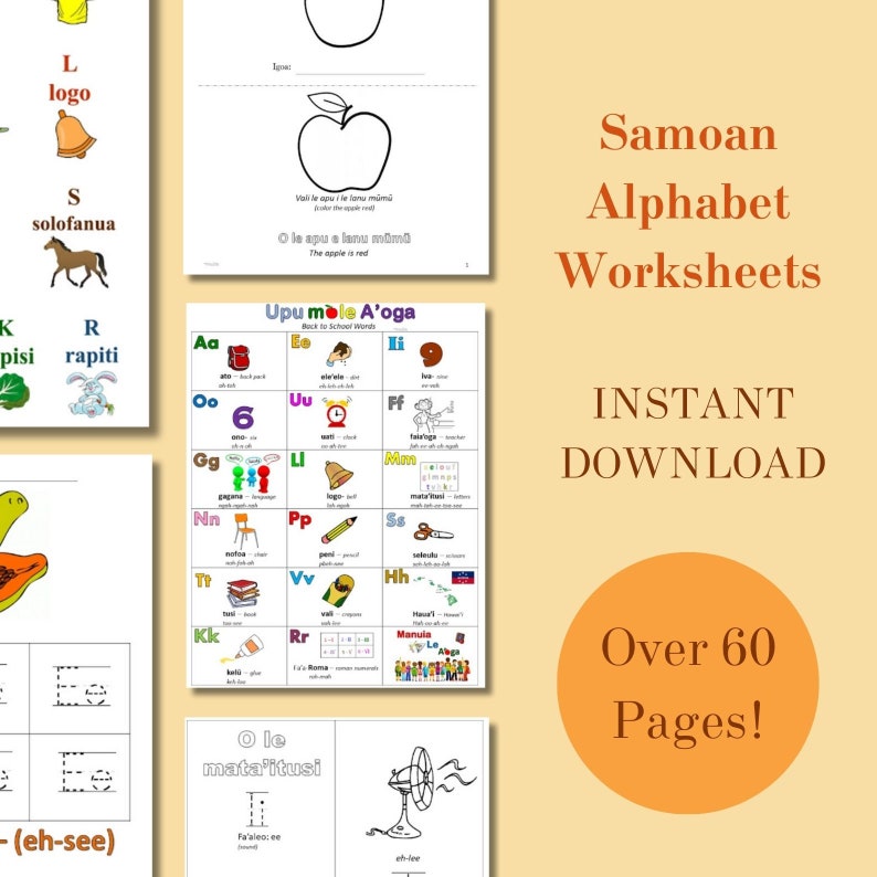 Samoan Alphabet Worksheets - Etsy