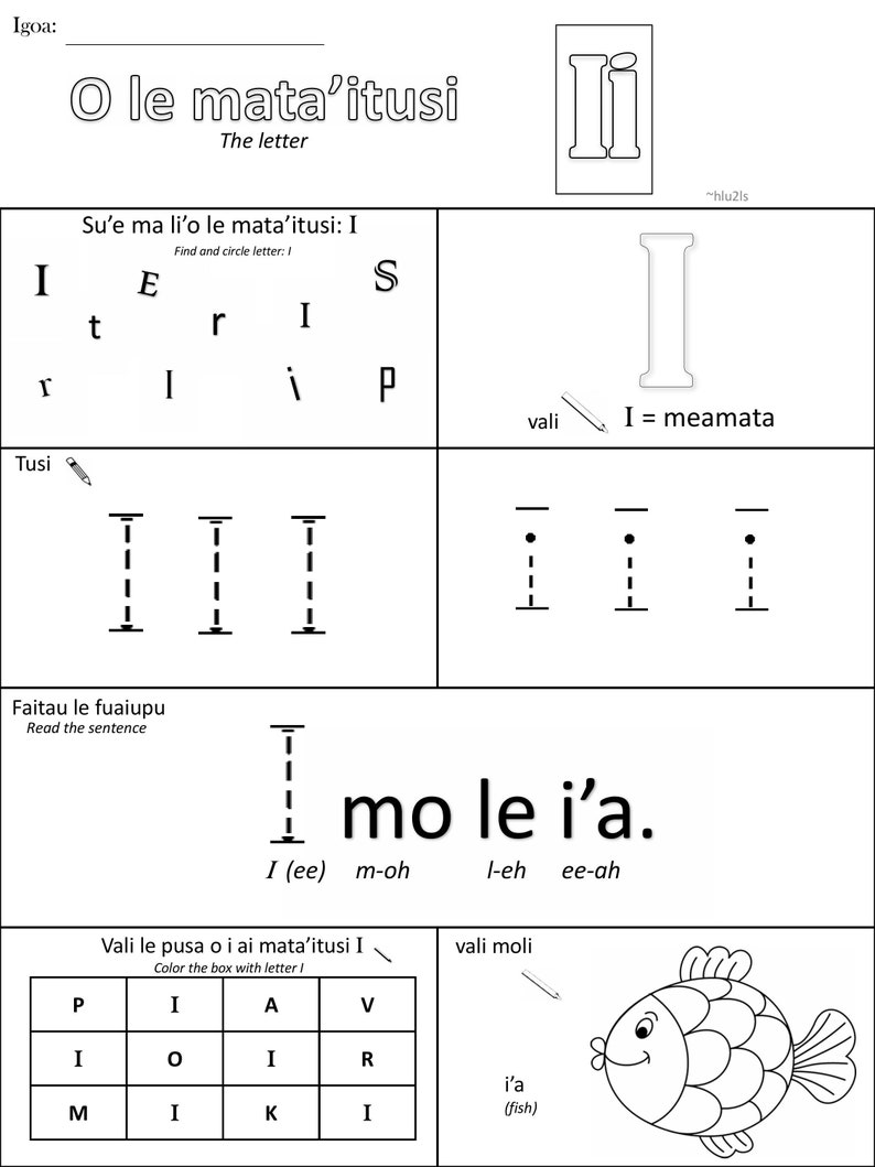 Samoan Alphabet Worksheets - Etsy