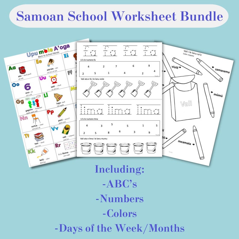 Samoan School Worksheet Bundle - Etsy