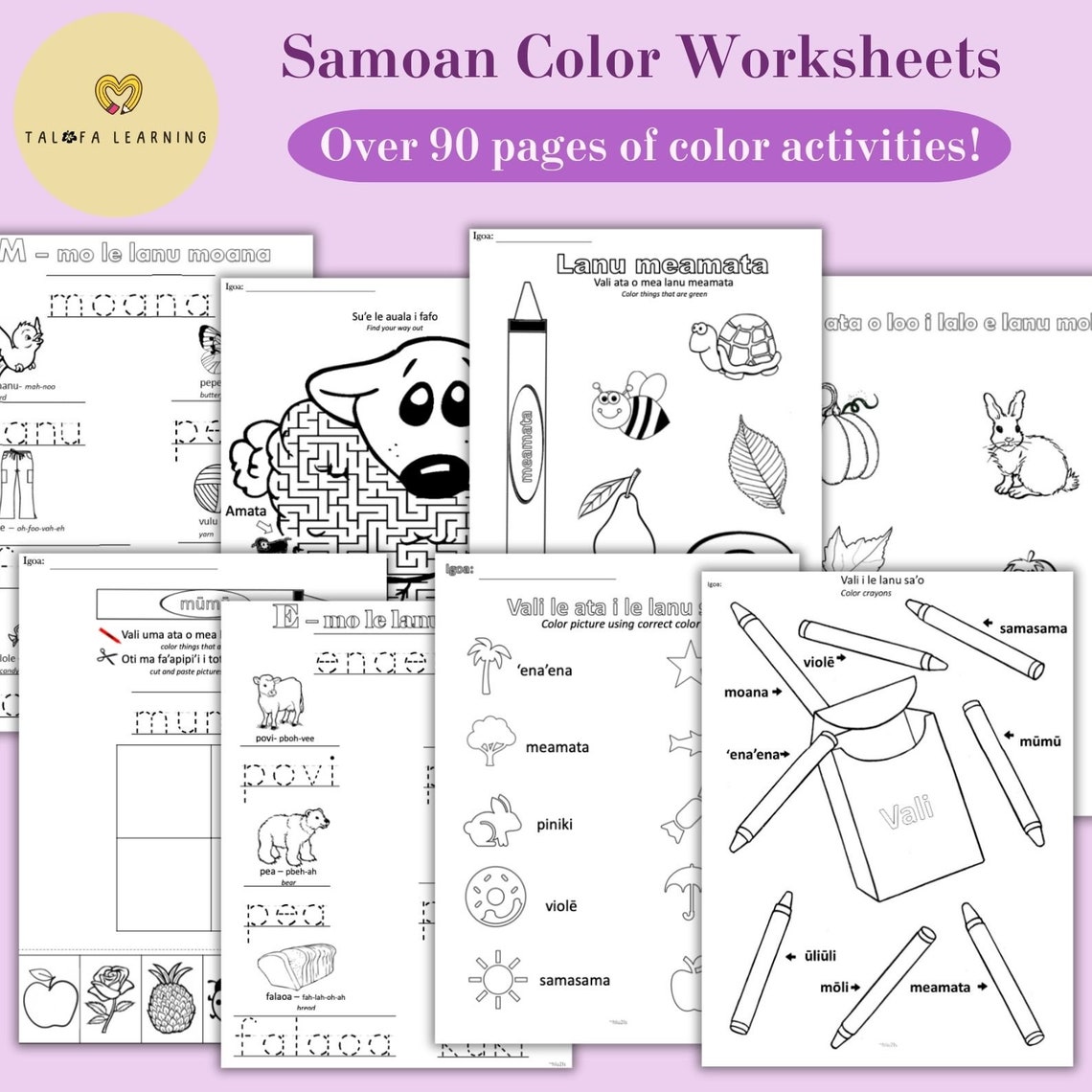 Samoan Color Worksheets - Etsy