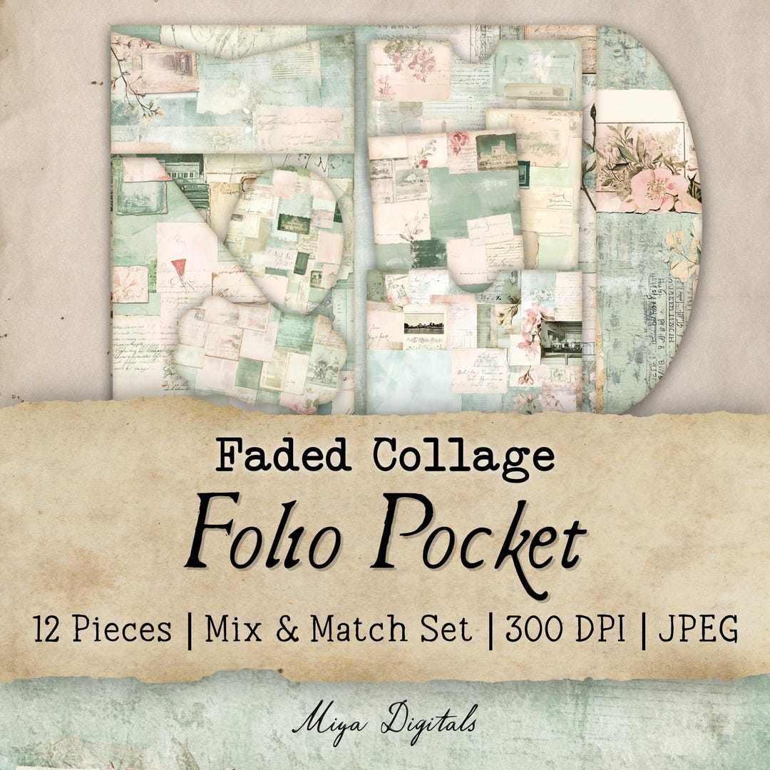 Faded Collage Junk Journal Folio, 12 Piece Mix & Match Set Vintage ...