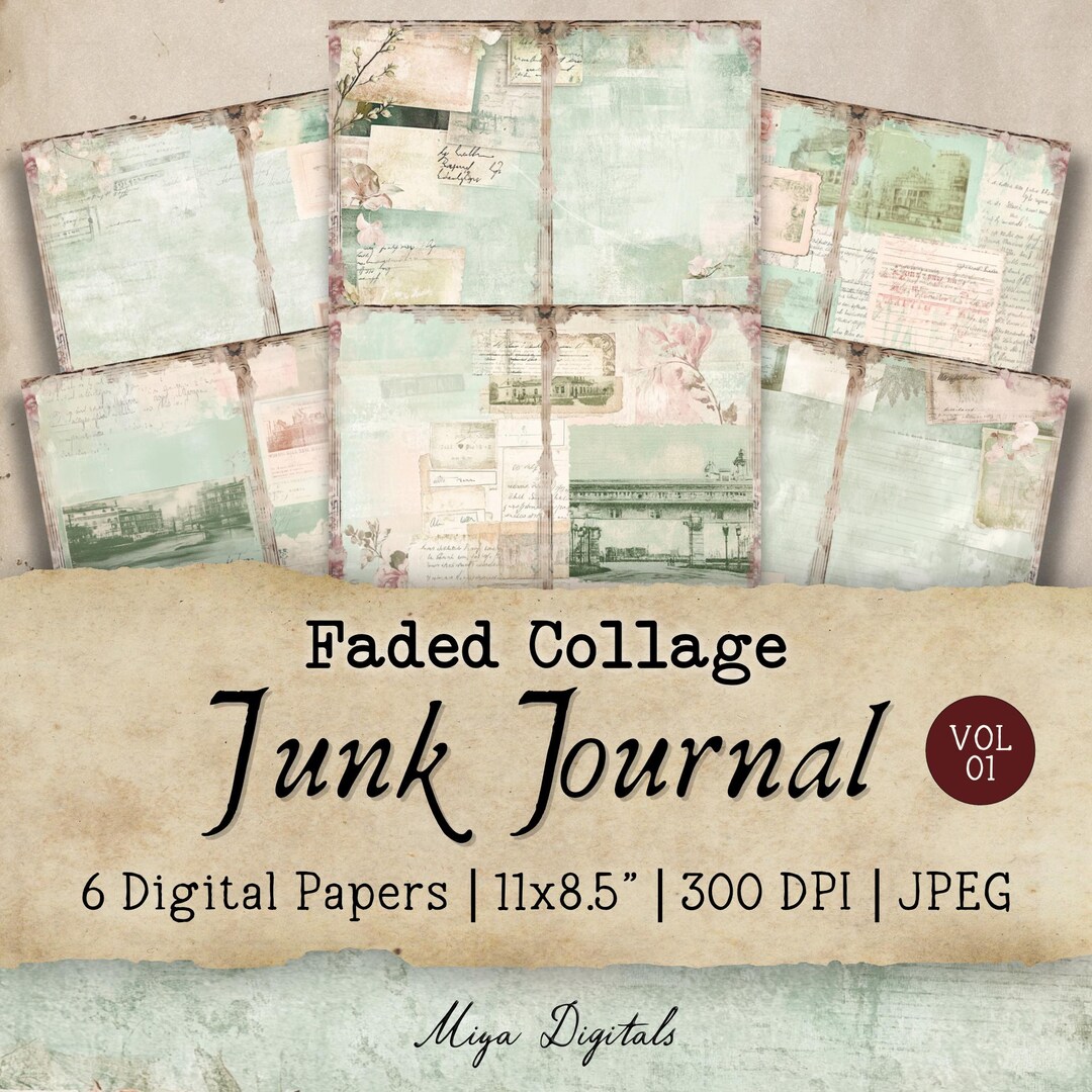 Faded Collage Junk Journal, 6 Digital Papers, Printable Collage Sheet ...
