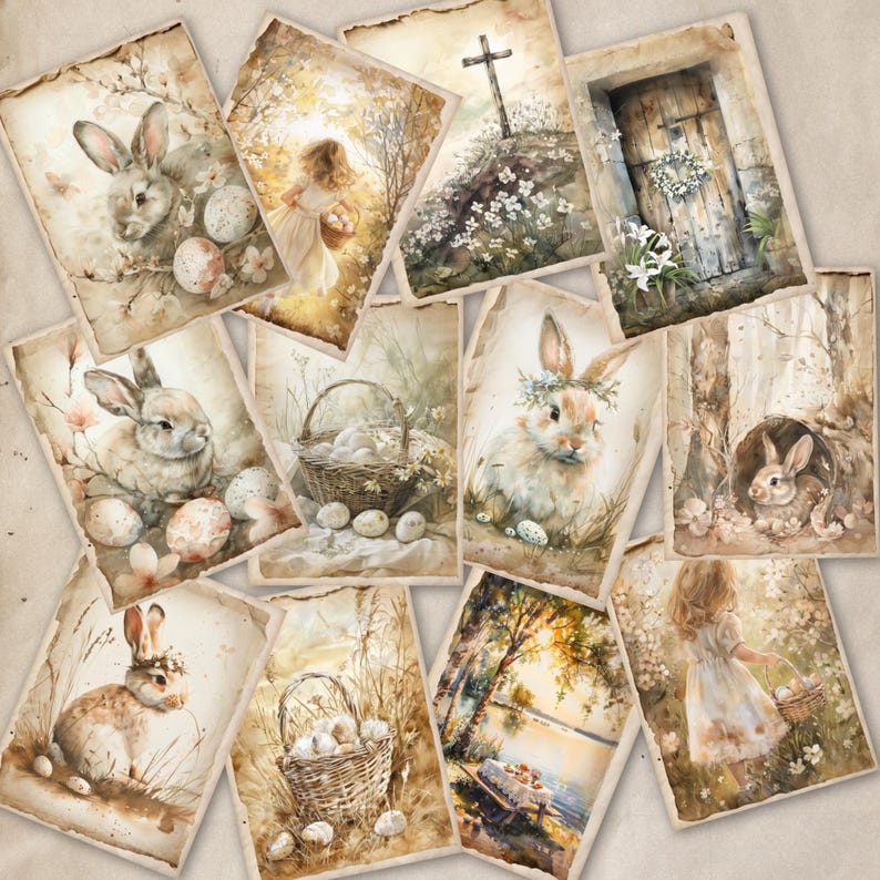 Easter Memories, 12 Journal Cards, Printable Collage Sheet, Vintage ...