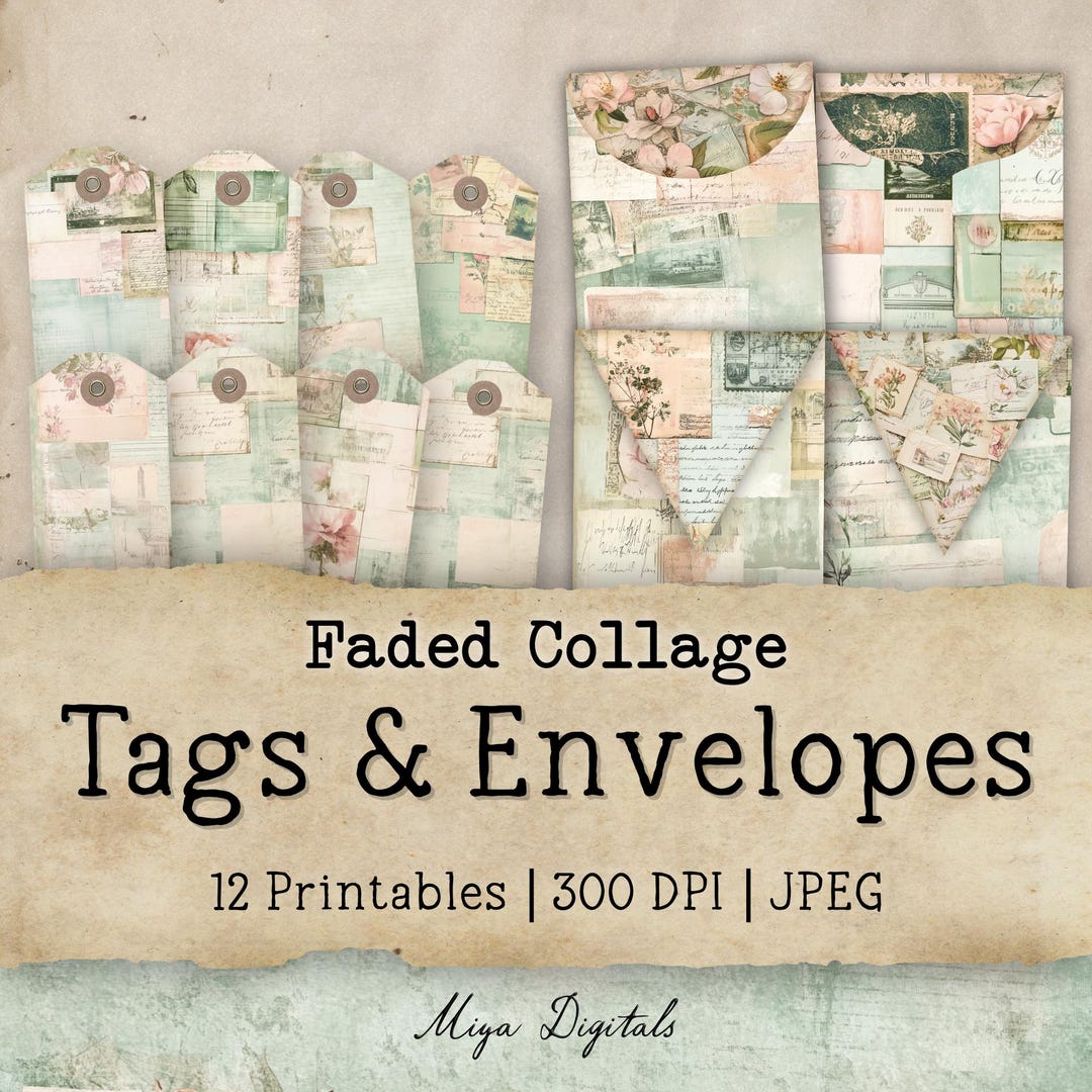 Faded Collage Junk Journal, Tags and Envelopes, Printable Collage Sheet ...
