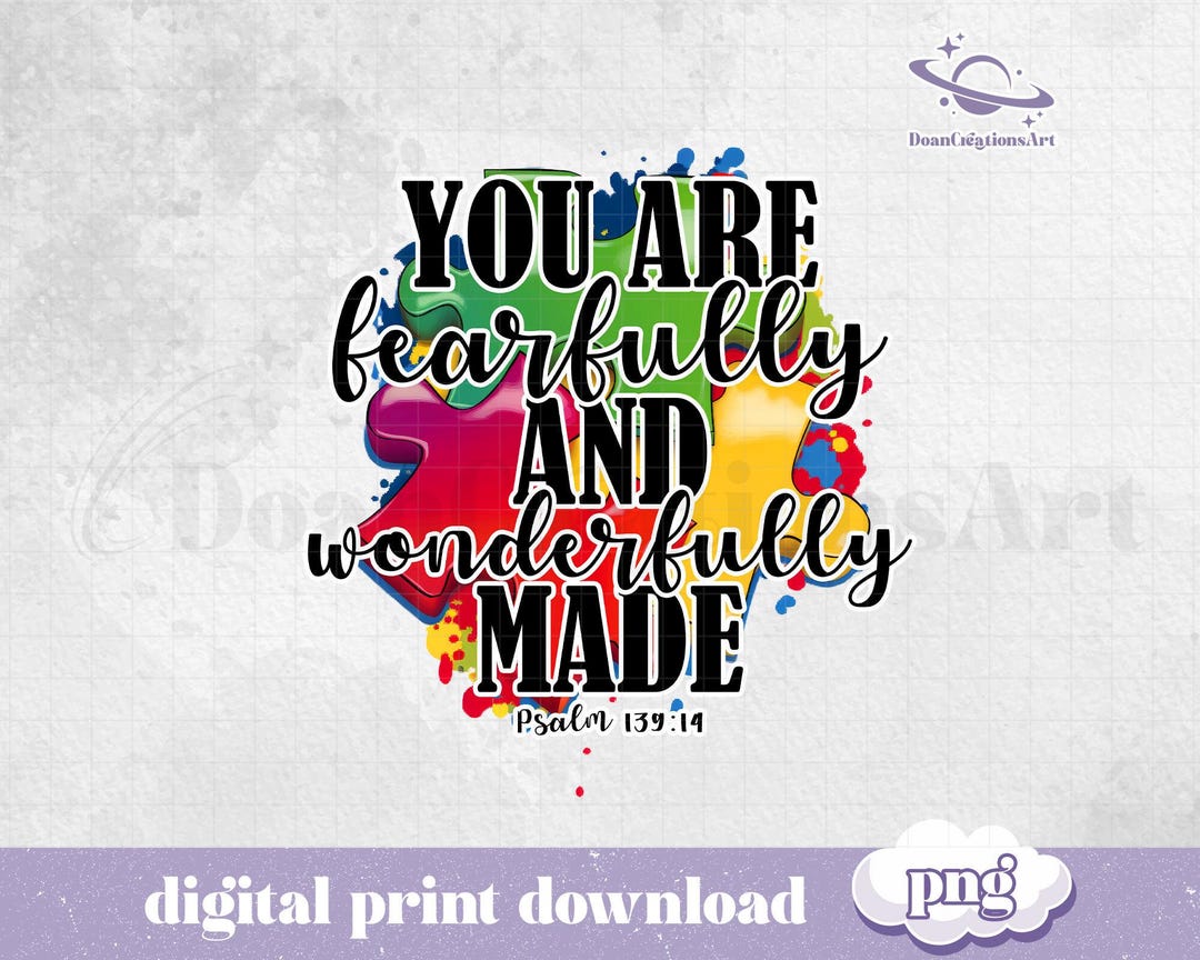Autism Cross Png Digital Design, Fearfully and Wonderfully Made Bible ...