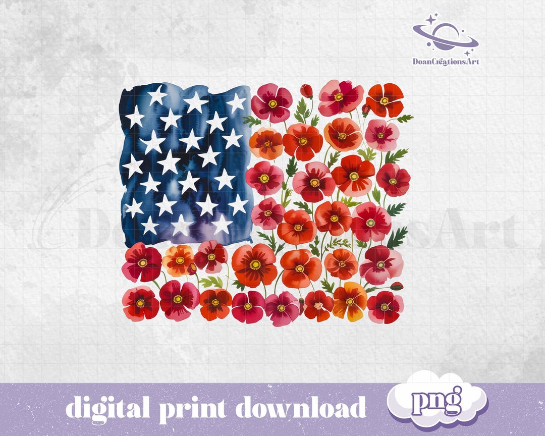 Flower Brushstroke America Flag Png, American Flag Floral Png, 4th July ...