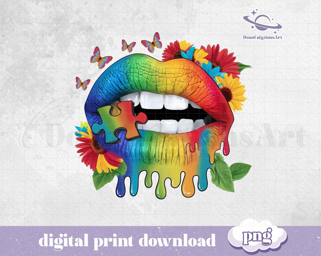 Autism Dripping Lips Png Sublimation Design, Autism Lips Png, Autism ...