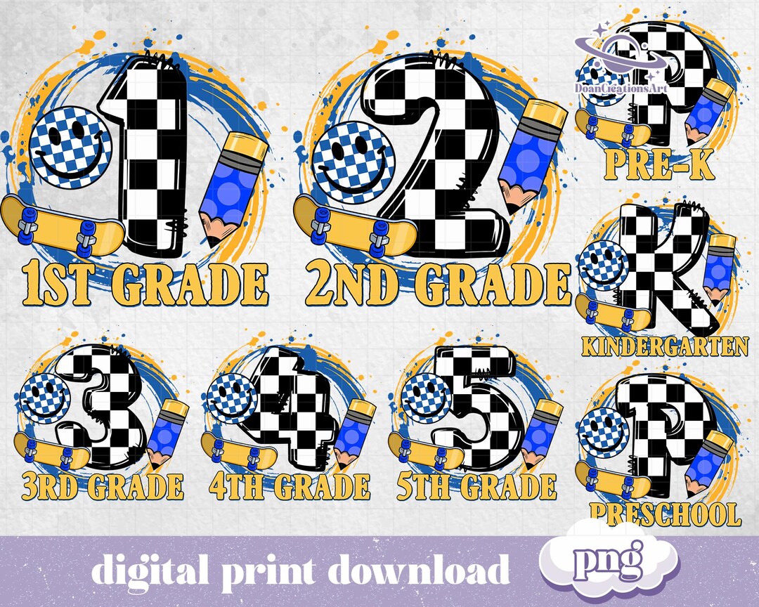 School Grade Png, Teacher Bright Png Bundle, Preppy Back to School Png ...