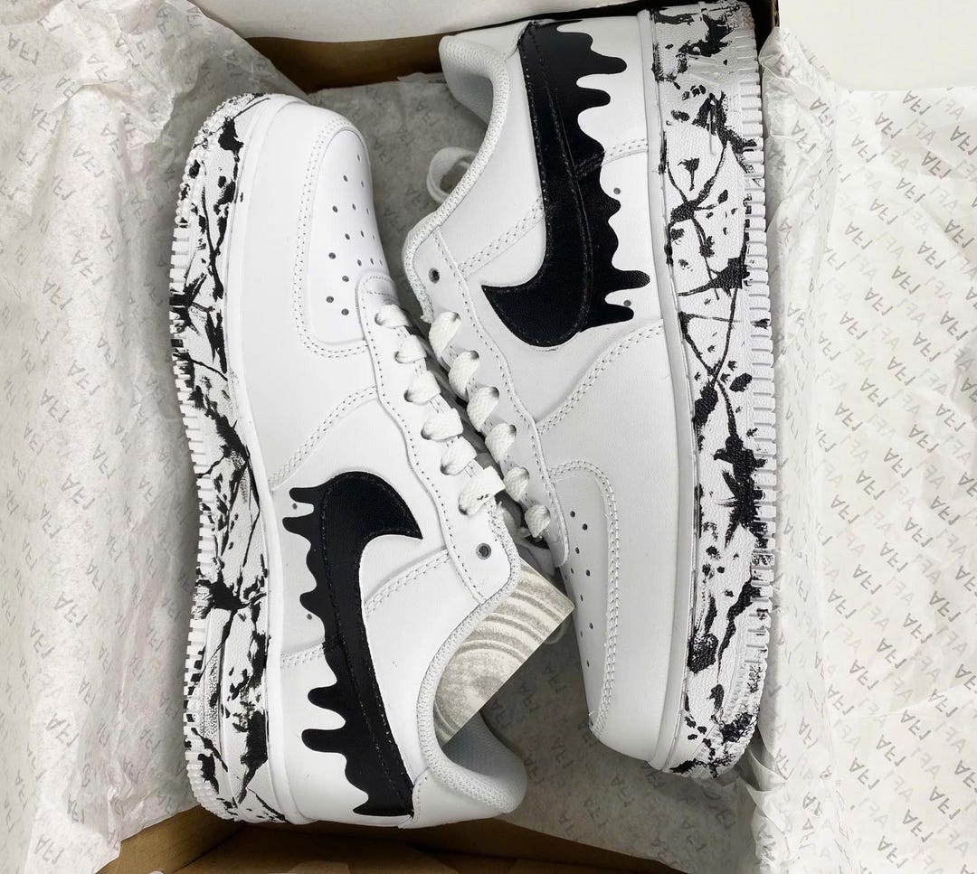 Hand-painted Black Drip Air Force 1 Sneakers: Custom Purple Splatter ...
