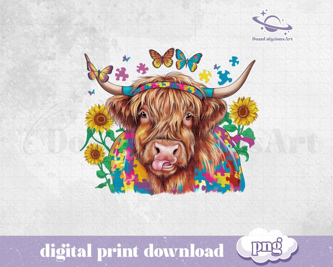 Autism Highland Cow Png, Retro Autism Png, Autism Puzzle Png, Autism ...