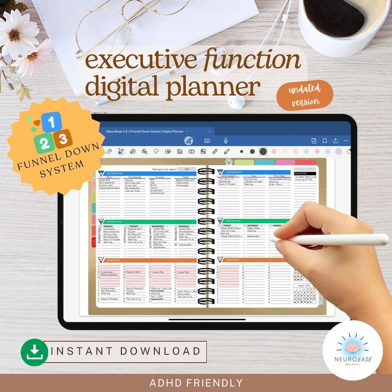 1-2-3 Funnel Down Planning System UNDATED Digital Planner ADHD Planner ...