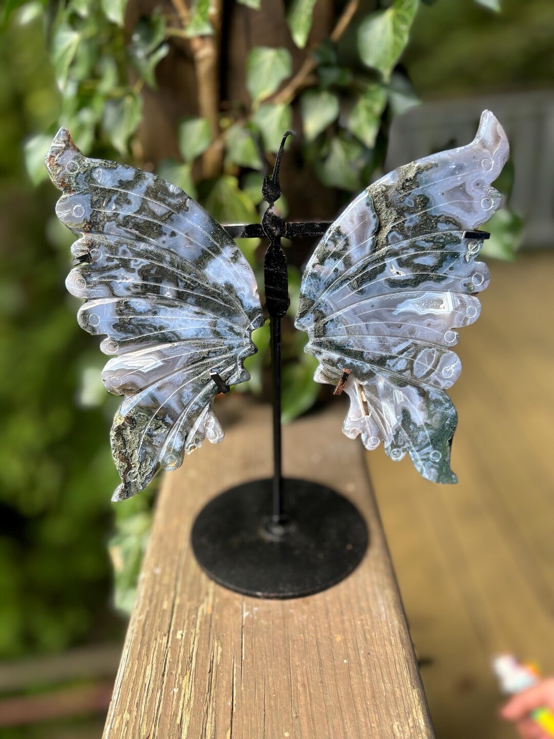 Moss Agate Butterfly Wings With Stand - Etsy