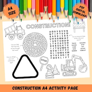 A4 Construction Activity Sheet - Printable PDF Digital Download - Etsy