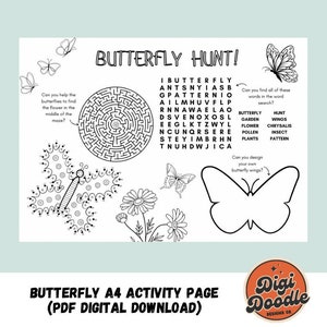 A4 Butterfly Activity Sheet - Printable PDF Digital Download - Etsy