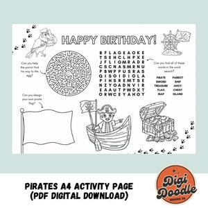 A4 Happy Birthday Pirates Activity Page - Printable PDF Digital ...