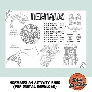 A4 Mermaids Activity Page - Printable PDF Digital Download - Etsy