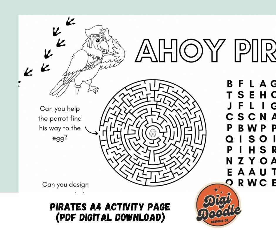 A4 Pirate Activity Page - Printable PDF Digital Download - Etsy