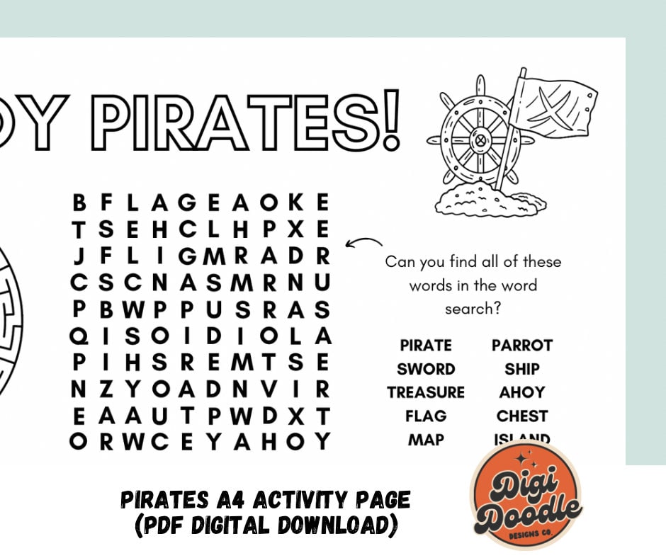 A4 Pirate Activity Page - Printable PDF Digital Download - Etsy