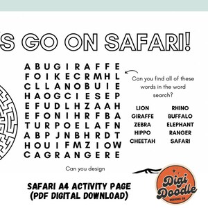 A4 Safari Activity Sheet - Printable PDF Digital Download - Etsy