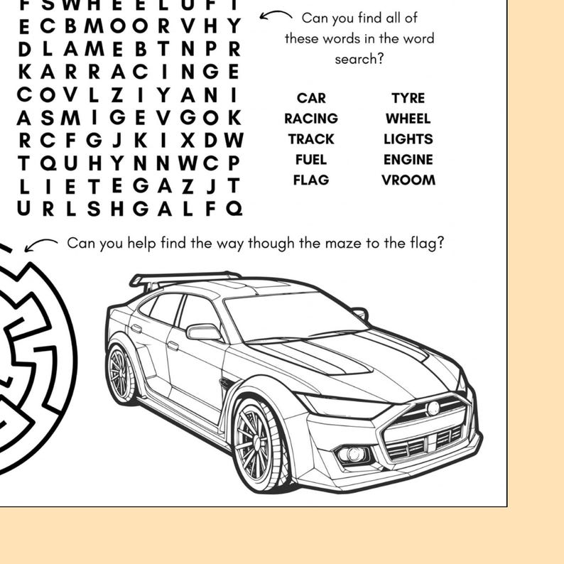 Editable A4 Racing Car Activity Page Canva Template - Etsy