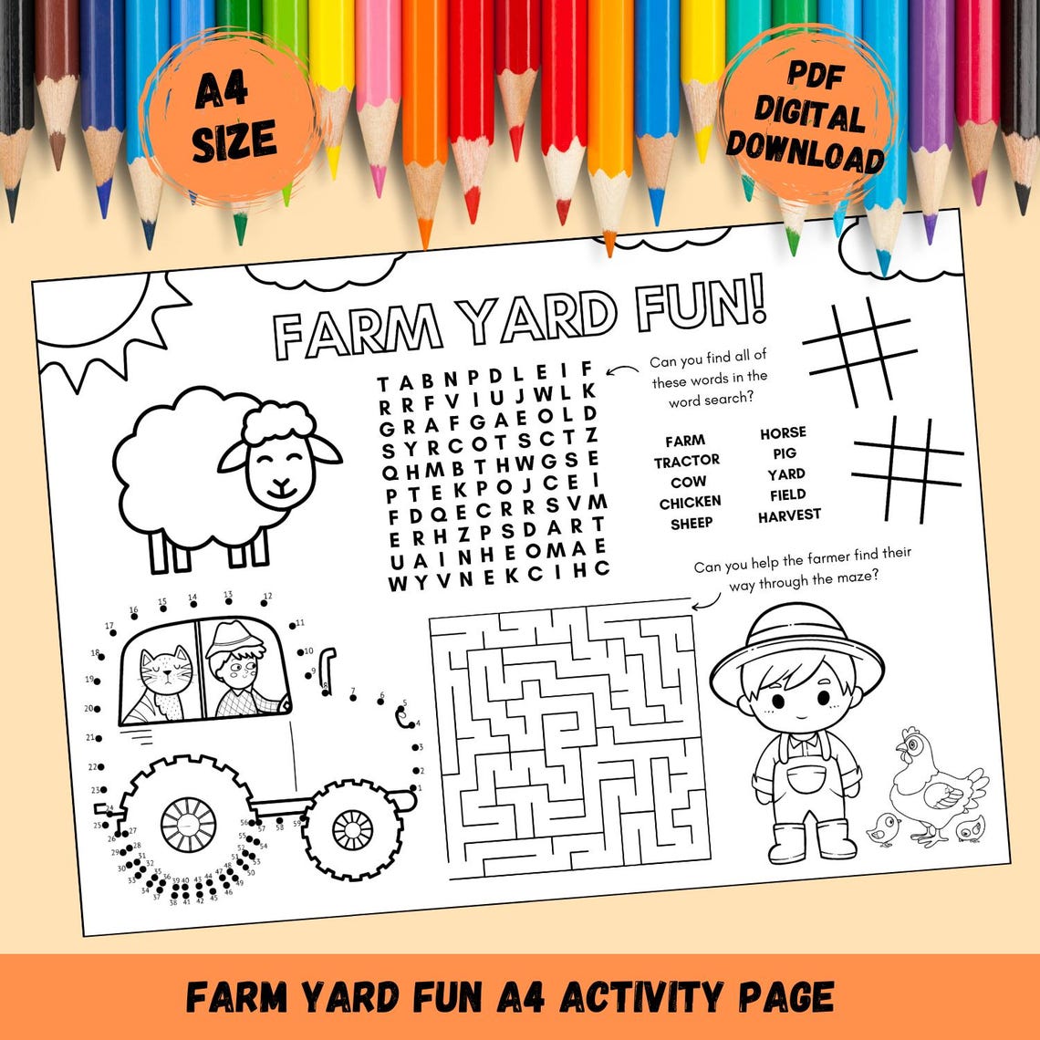 A4 Farm Yard Activity Sheet - Printable PDF Digital Download - Etsy