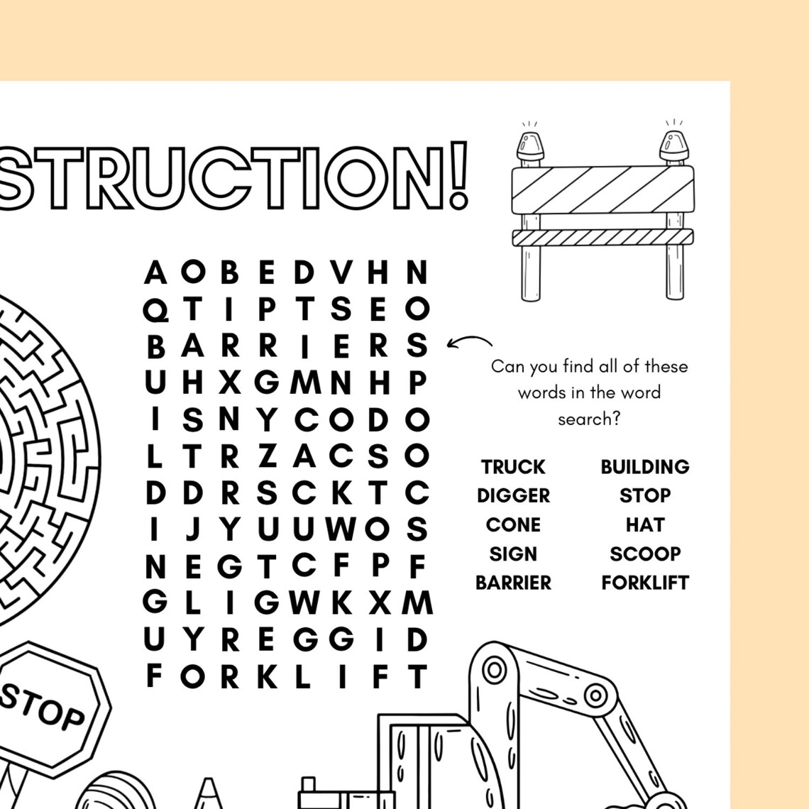 A4 Construction Activity Sheet - Printable PDF Digital Download - Etsy