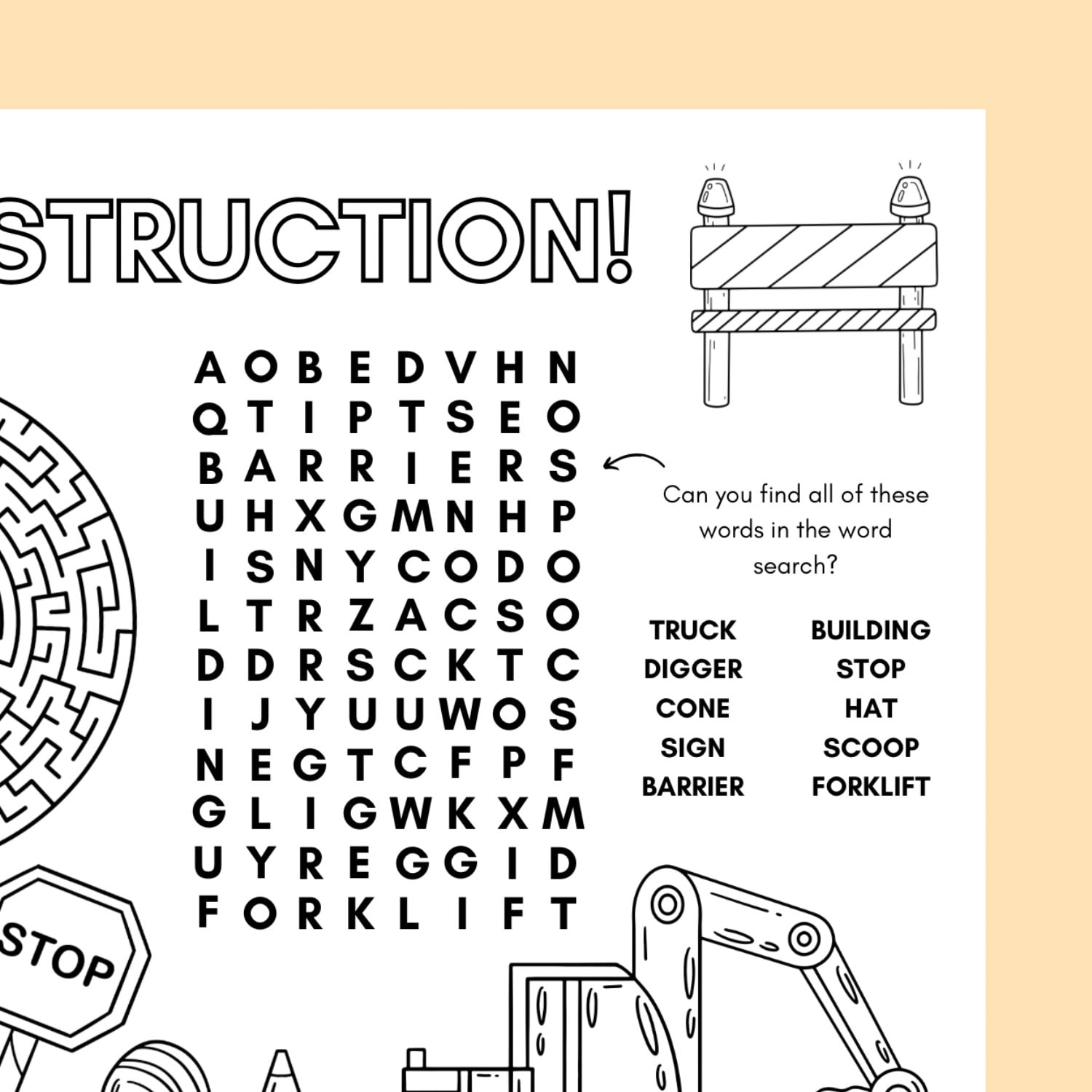 A4 Construction Activity Sheet - Printable PDF Digital Download - Etsy
