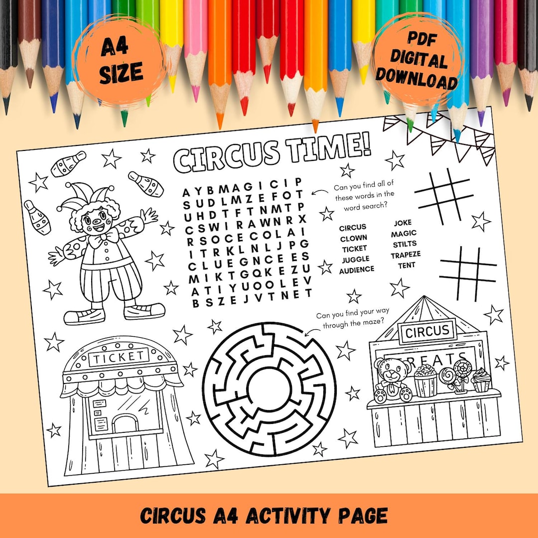 Printable Circus Activity Page | Fun A4 PDF Download | Circus Themed ...