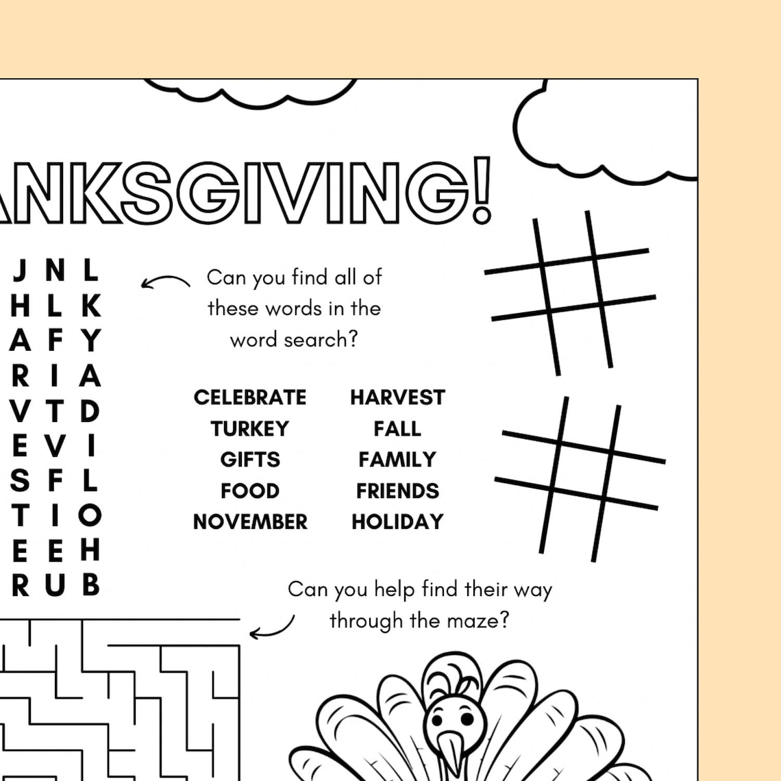 A4 Happy Thanksgiving Activity Page | PDF Digital Download | Fun ...