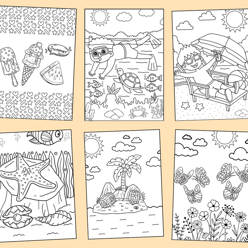Summer Vacation 50 Coloring Pages - US Letter and A4 Printable PDF ...