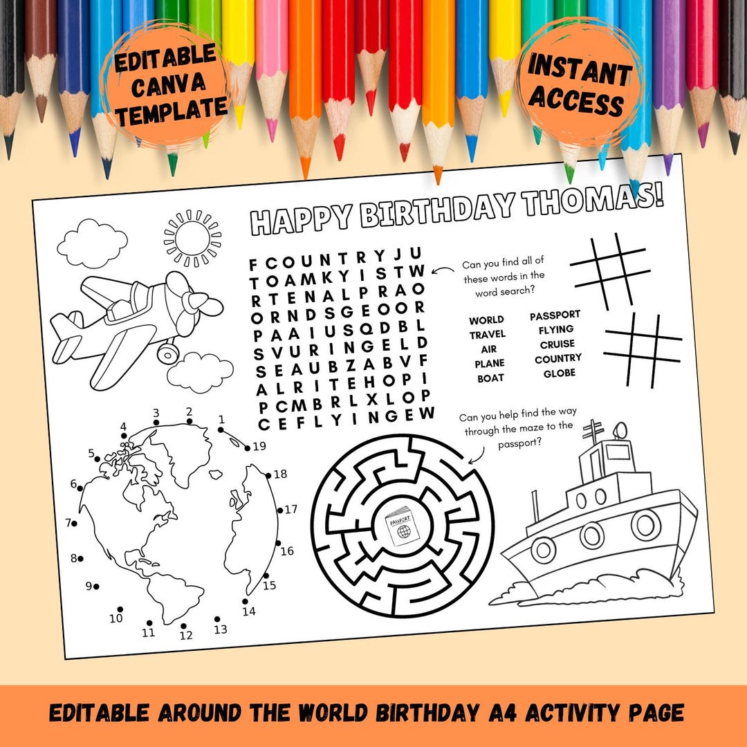 Editable Happy Birthday Around the World | Travel-themed Activity Page ...
