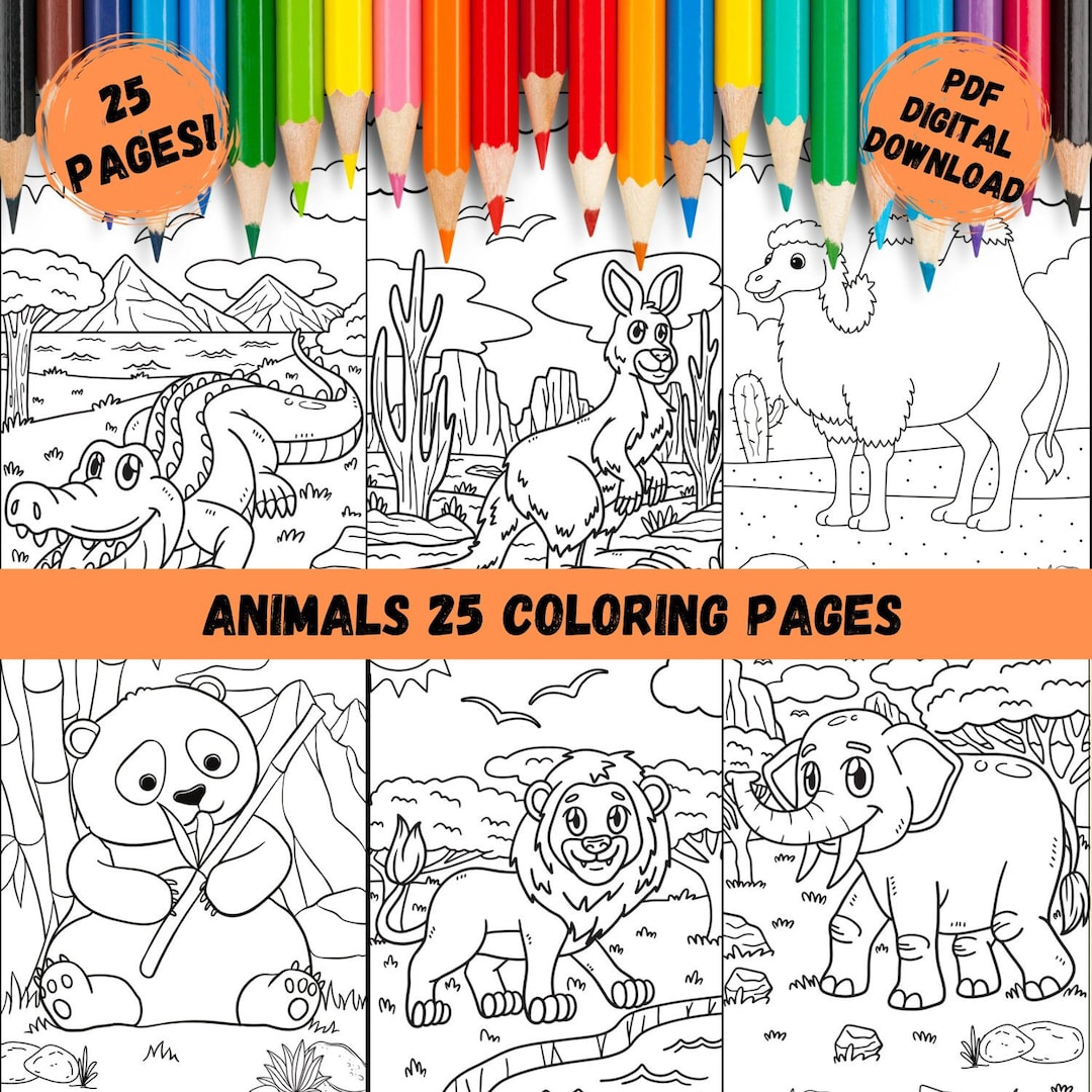 25 Animals Coloring Pages - PDF Digital Download in A4 and US Letter ...