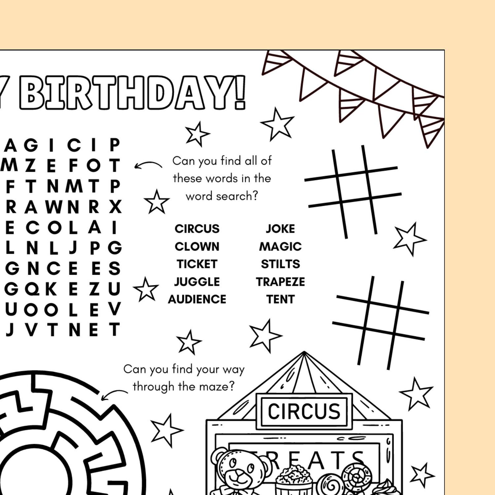 Printable Circus Happy Birthday Activity Page | Fun A4 PDF Download ...