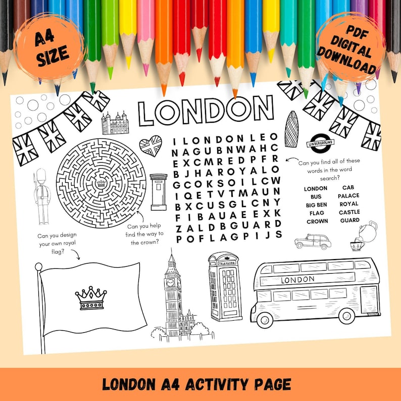 A4 London Activity Sheet - Printable PDF Digital Download - Etsy