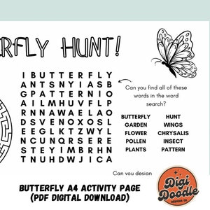 A4 Butterfly Activity Sheet - Printable PDF Digital Download - Etsy