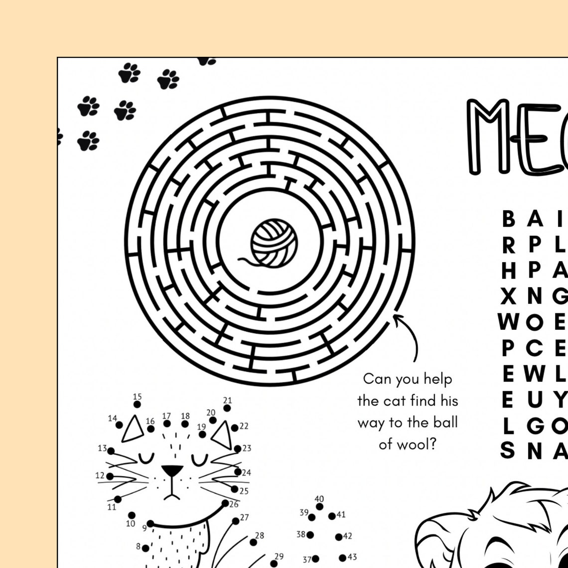 A4 Cats Activity Sheet - Printable PDF Digital Download - Etsy