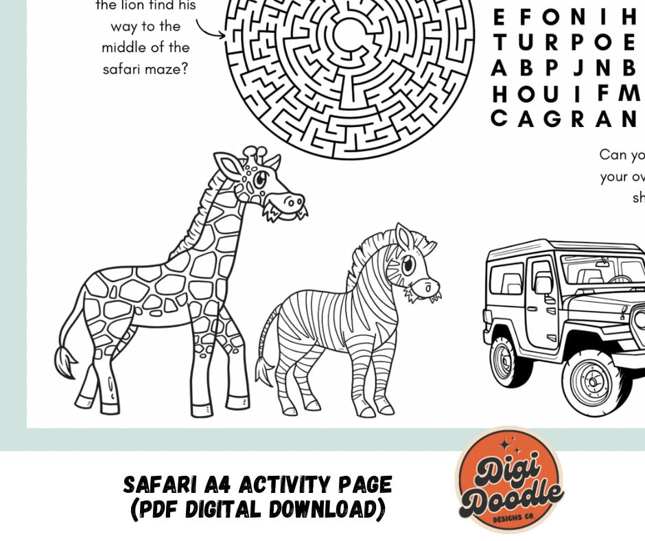 A4 Safari Activity Sheet - Printable PDF Digital Download - Etsy