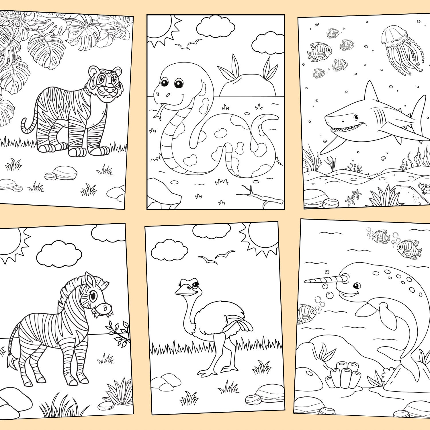 25 Animals Coloring Pages - PDF Digital Download in A4 and US Letter ...