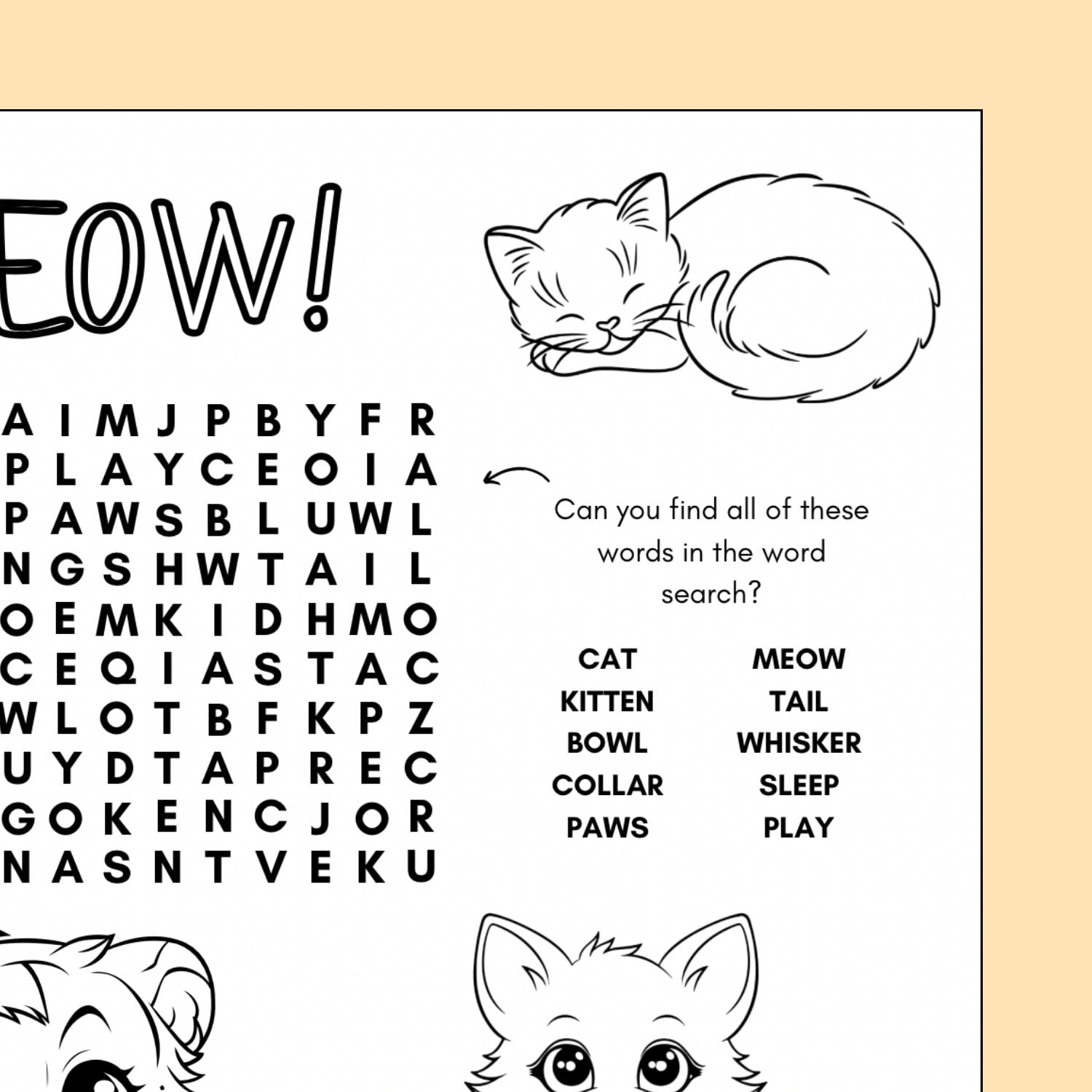 A4 Cats Activity Sheet - Printable PDF Digital Download - Etsy