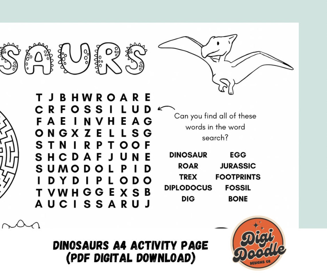 A4 Dinosaurs Activity Page Printable PDF Digital Download - Etsy